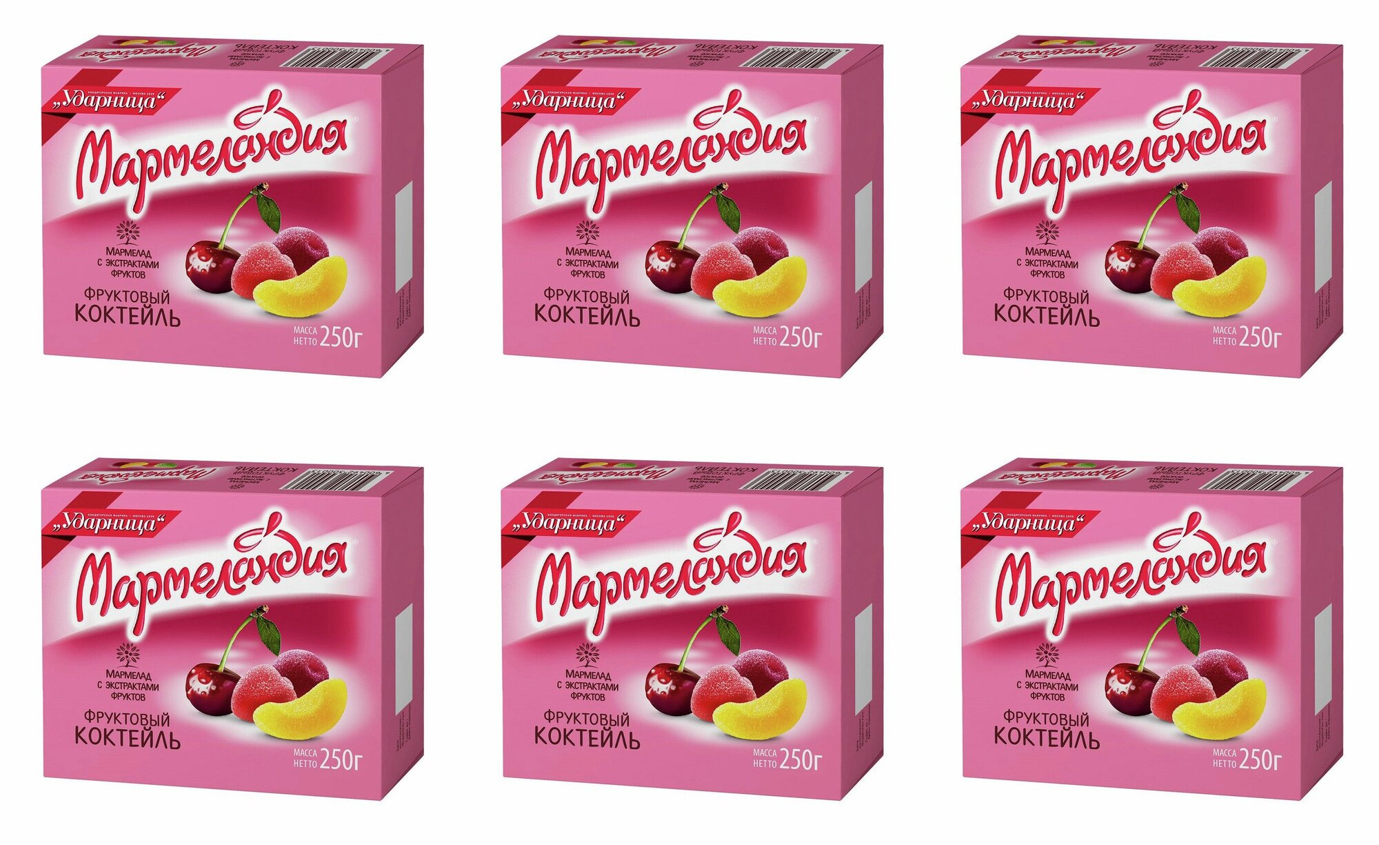 Ударница Мармелад Фруктовый коктейль с натуральным соком, 250г, 6 шт