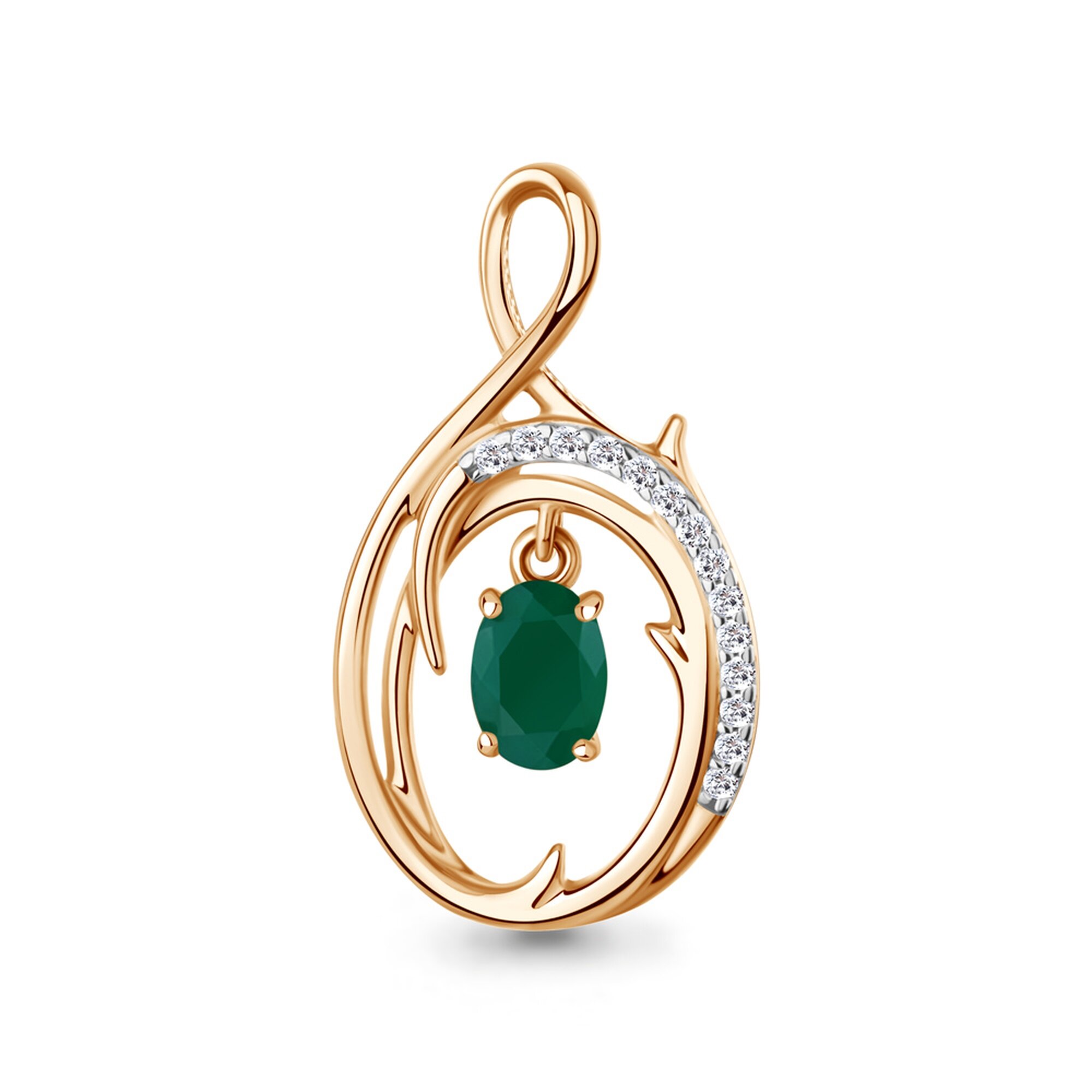 Подвеска, серебро, 925 проба, золочение, фианит, агат