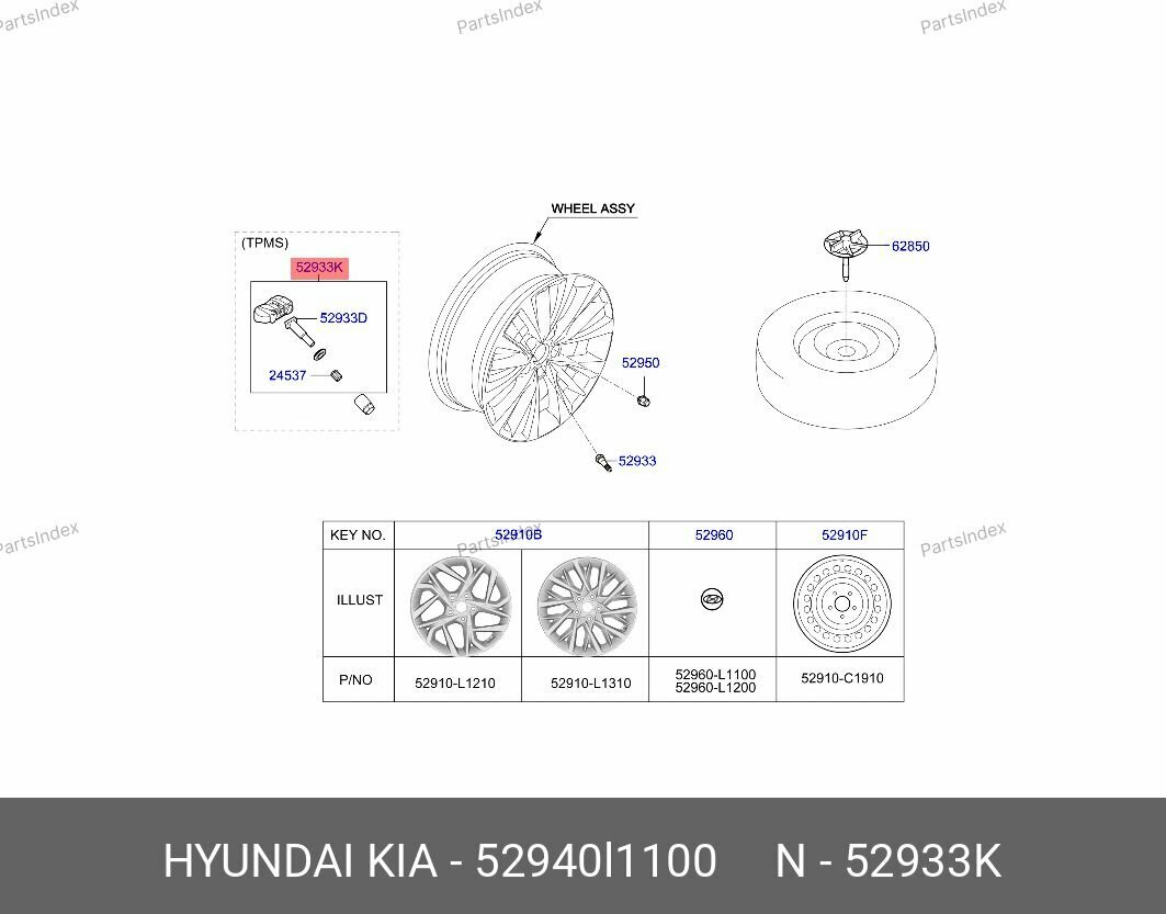 Датчик давления воздуха в шинах, HYUNDAI/KIA/MOBIS 52940L1100