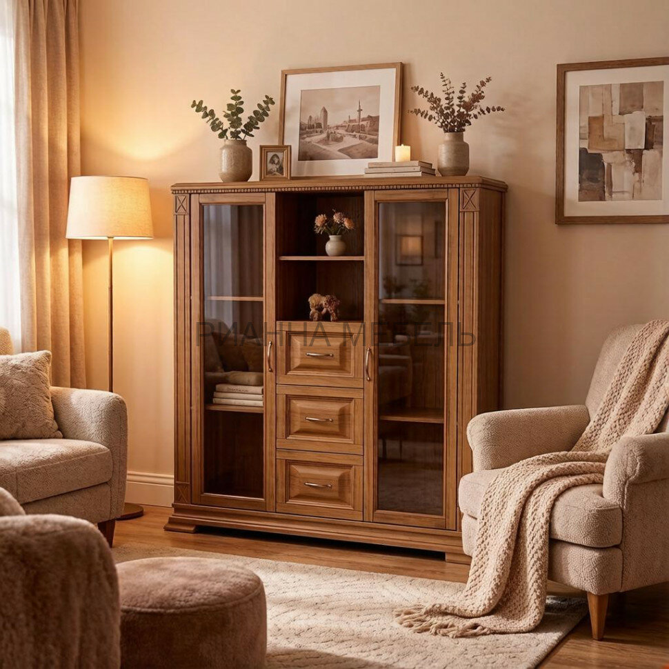 Комод Верди рианна 202 из массива сосны 120х45х120 см Дуб 2, 3 ящика