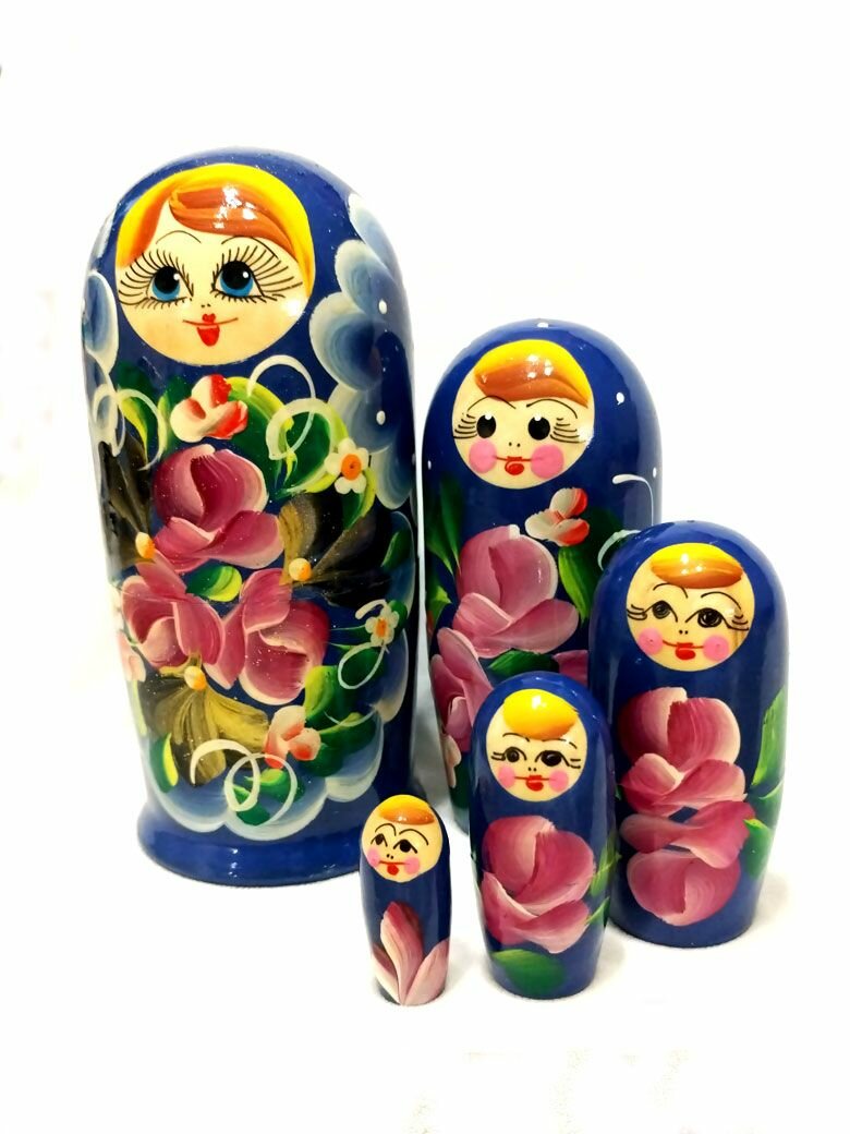 Матрешка 5 мест, "голубые цветы"