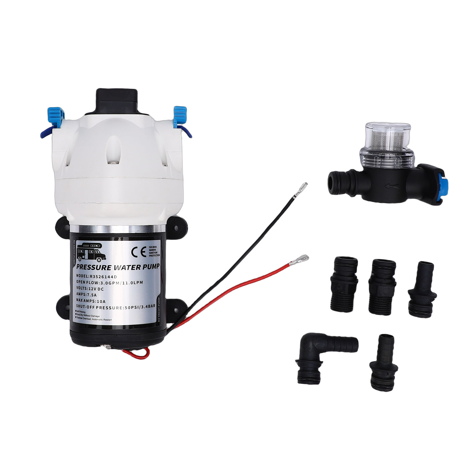 Водяной насос для автодомов 3 GPM R3526144D 12V 50PSI, небольшой самовсасывающий, подходит для автодомов, лодок, прицепов, морской техники и яхт.