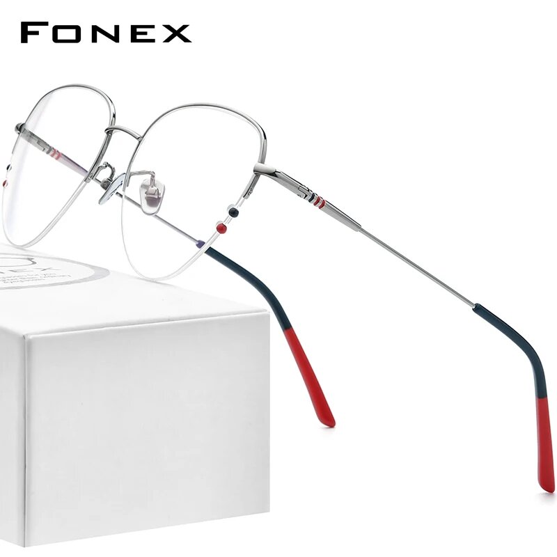 FONEX очки титановые серебряные овальные