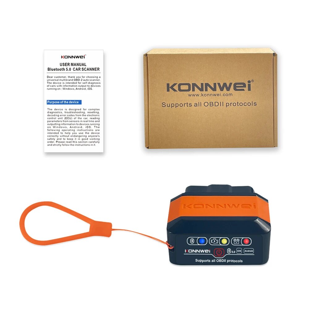 2026 KONNWEI KW905 Профессиональный автомобильный сканер ELM327 OBD2 Bluetooth 5.0 для KW905-Orange