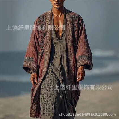 Мужской кардиган-кимоно FZSLCYIYI полиэстер размер 5XL S, kimono