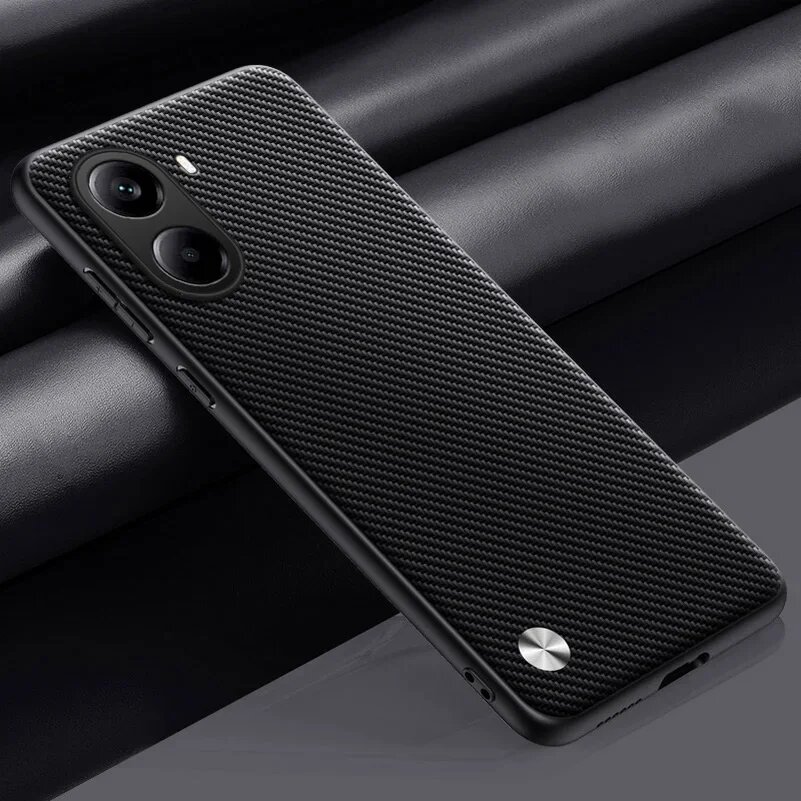 Кожаный Металлический Магнитный Держатель Для Автомобиля Для POCO Poco X6 Pro, Черный, Carbon fiber