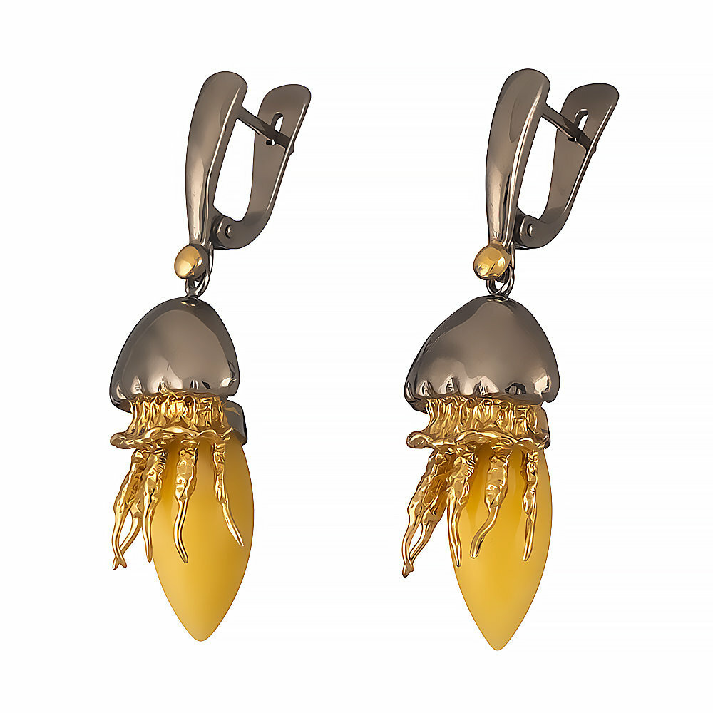 Серьги, серебро, 925 проба, янтарь