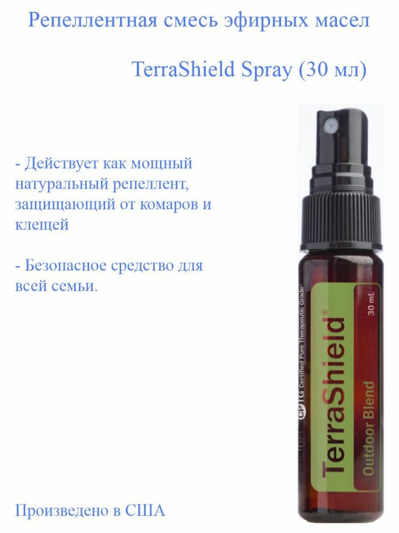 Натуральный репеллент средство от комаров и клещей смесь эфирных масел TerraShield Spray (террашилд спрей), производство США, 30 мл