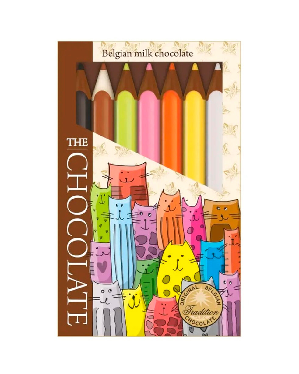 Шоколад The Chocolate бельгийский молочный "Разноцветные карандаши", Котики, 100 гр, Чехия
