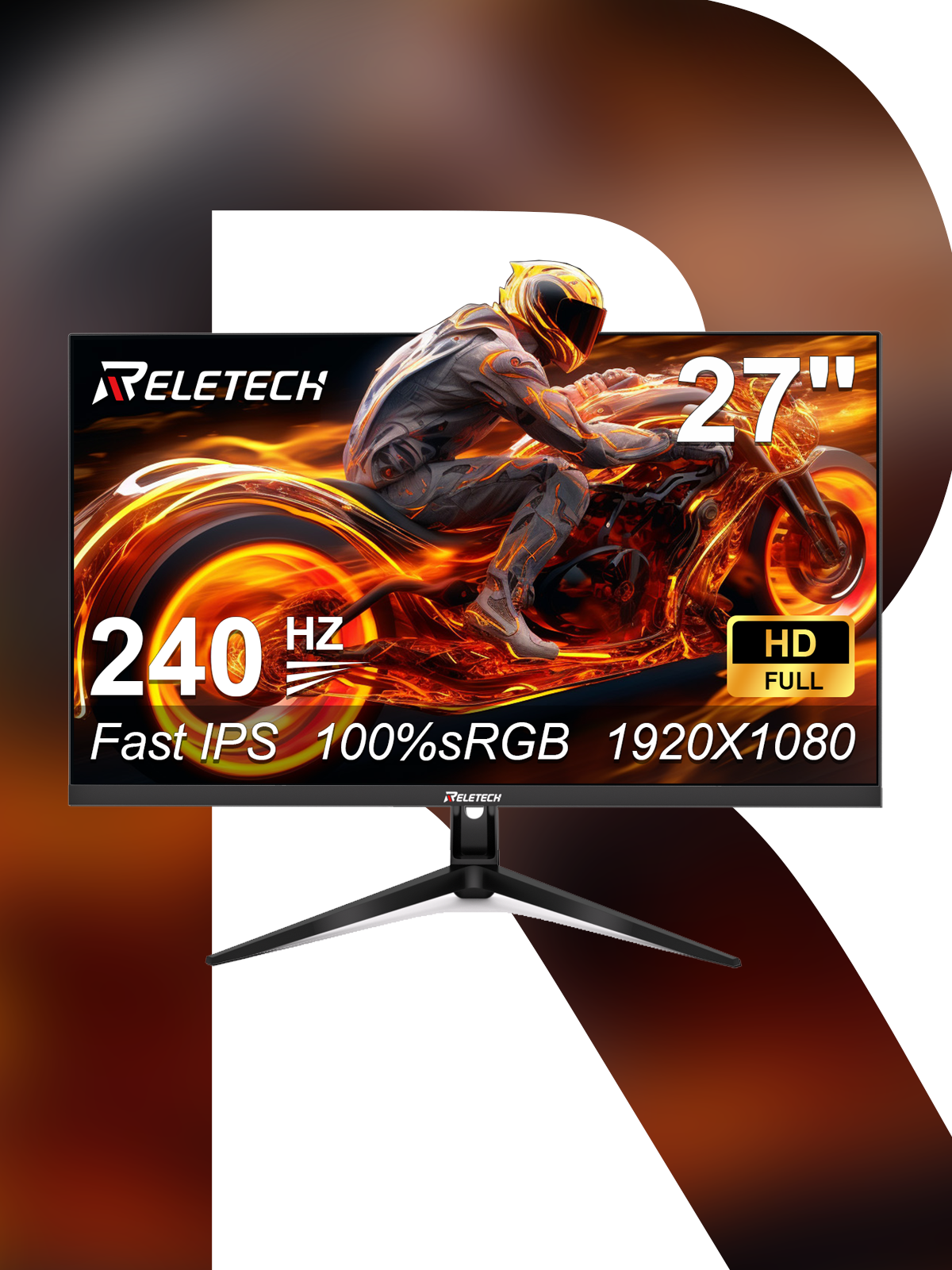 Монитор игровой Reletech 27 " 240 Гц, Fast-IPS, 1ms, 1920x1080, HDMI+DP, FreeSync/G-Sync, для компьютера, R27 Fury