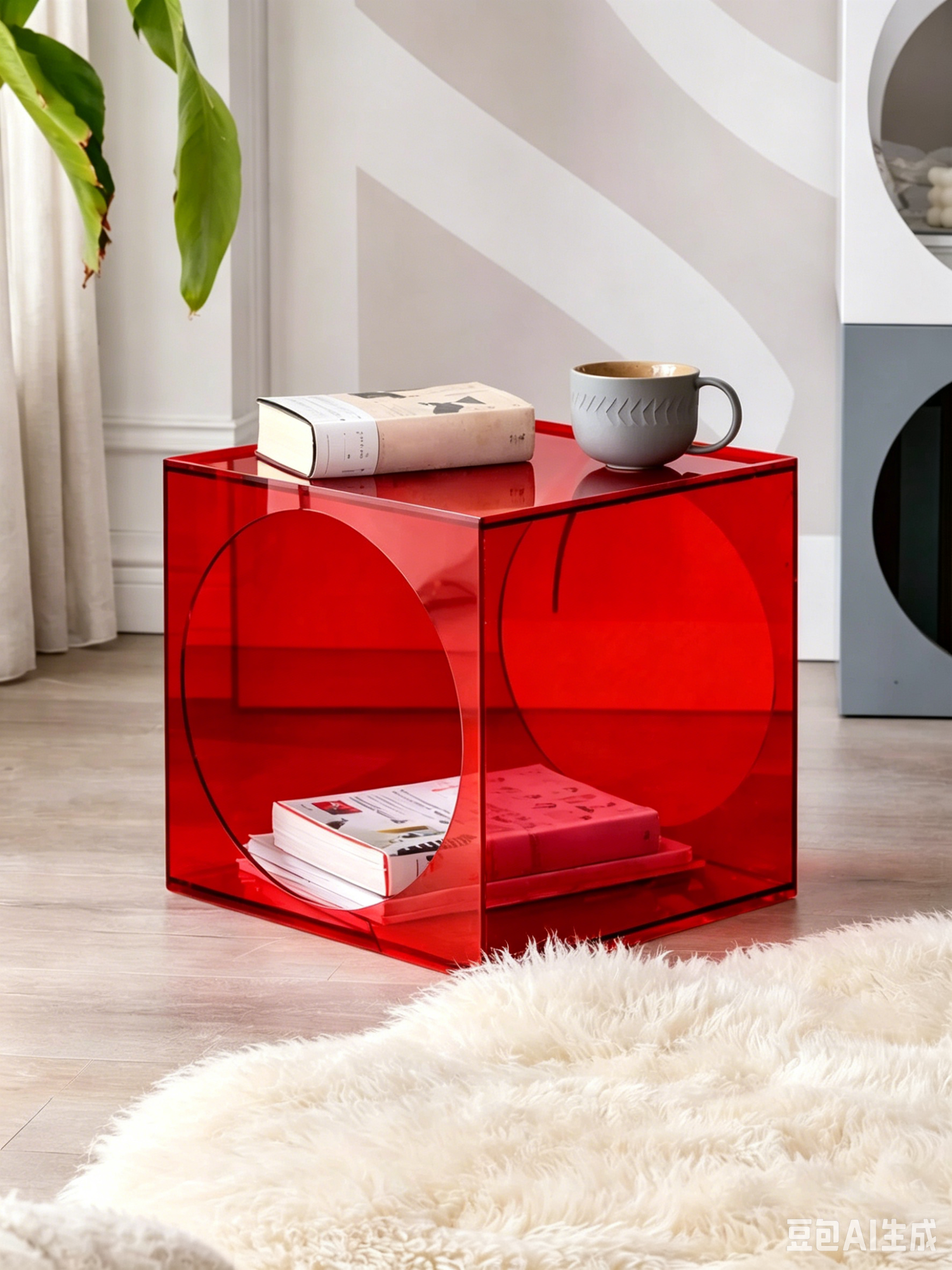 Тумба красная, акриловая, стеклянная, прозрачная, современная CUBE, журнальный стол