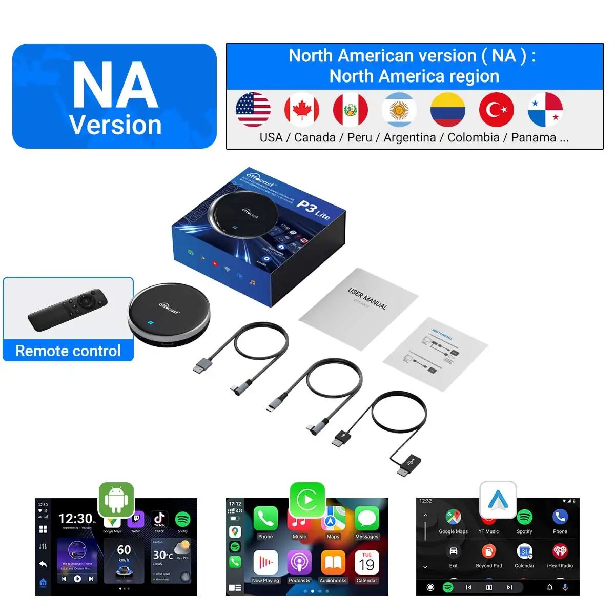 Ottocast P3 Lite Ai CarPlay Android Auto, NA AB
