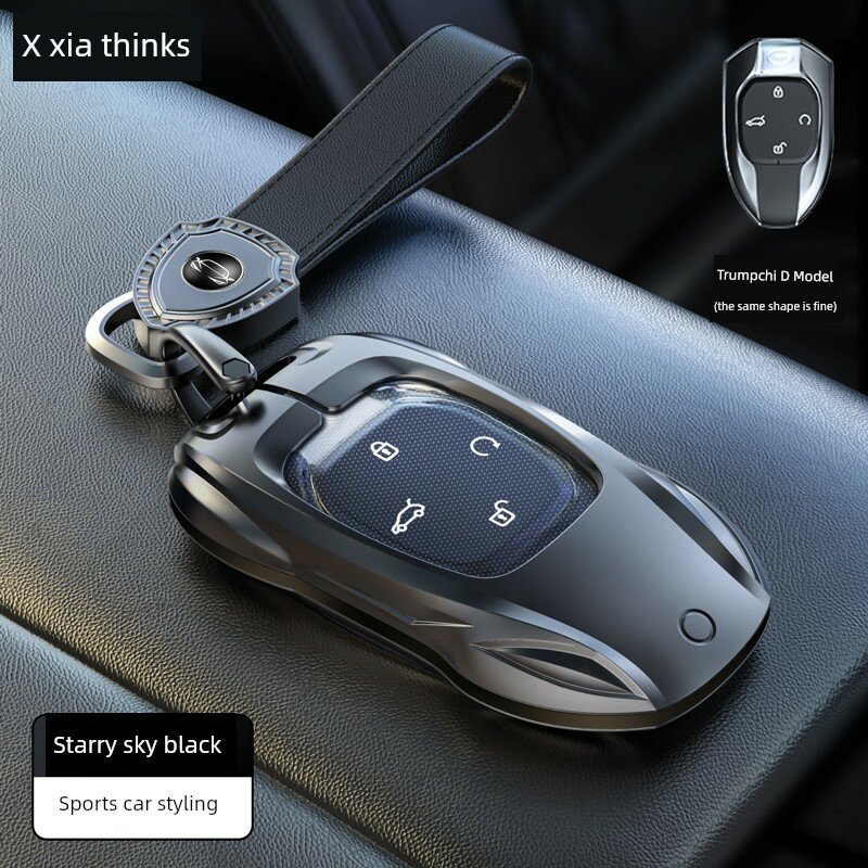 Chuanqi D Series Midnight Black Leather Hand Strap Key Cover for Car Keys