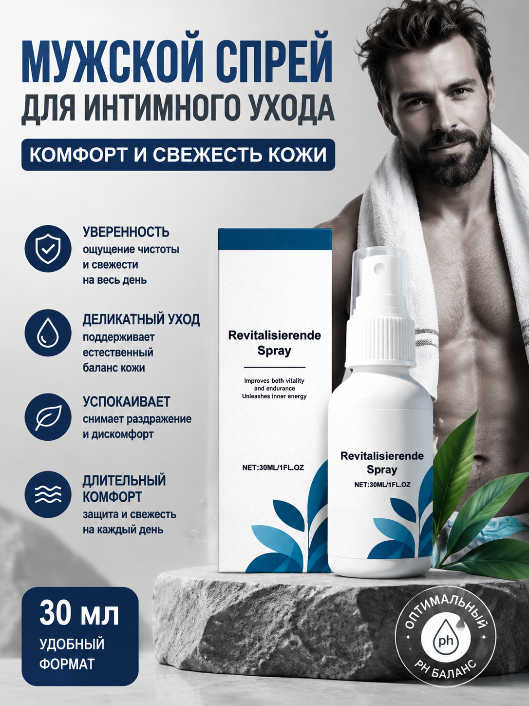 Мужской спрей для интимного ухода, комфорт и повышение тонуса