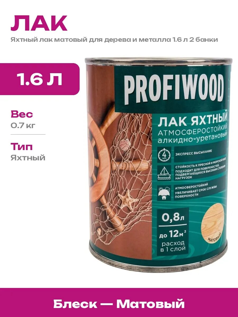 Лак для дерева матовый прозрачный 1.6 л для наружных работ