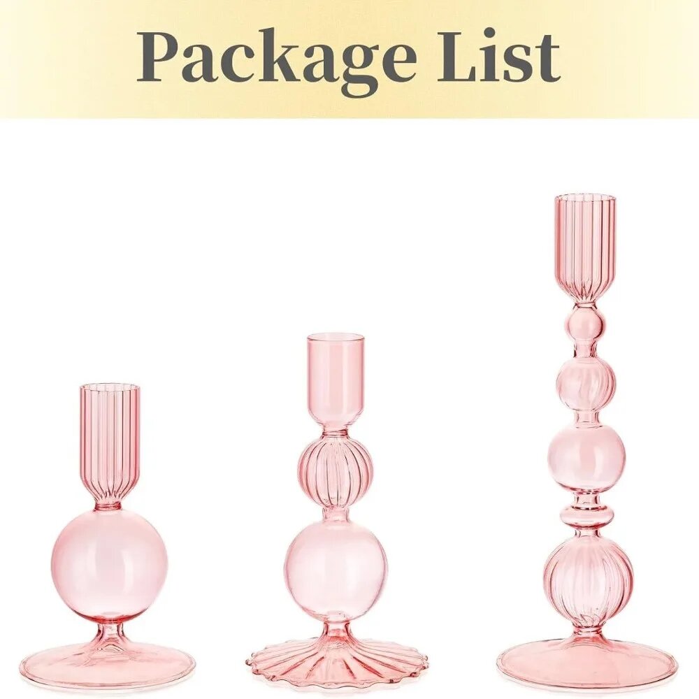 Набор из 3 стеклянных подсвечников для конических свечей B-3PCS Pink