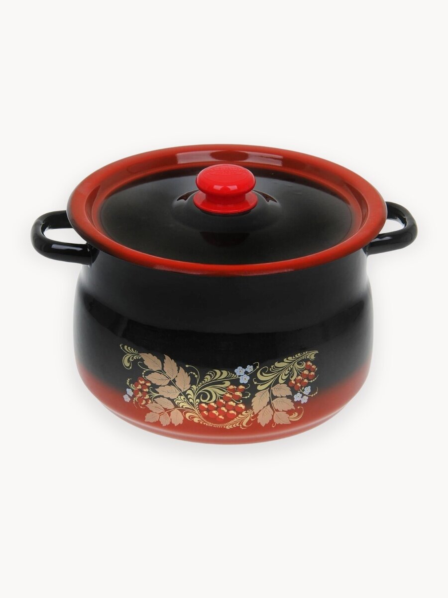 Кастрюля эмалированная сталь, 8 л, с крышкой, крышка сталь, Сибирские товары, С1920.38, красно-черная