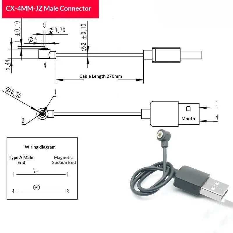 Магнитный разъем Pogo Pin 4 мм CX-4mm-JZ, черный/белый A3