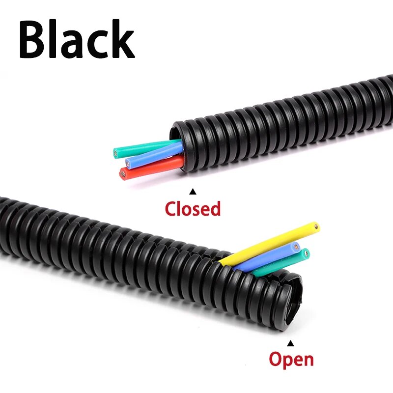 Гофрированная труба из полипропилена 5 м, Черный, Черный, black, Closed x 5m, AD 7.5 x ID 5.5mm