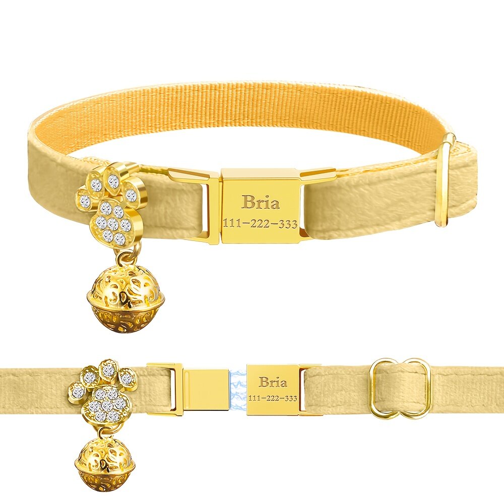 Съемный бархатный ошейник для кошек с магнитной застежкой и колокольчиком в ретро-стиле, желтый, размер L