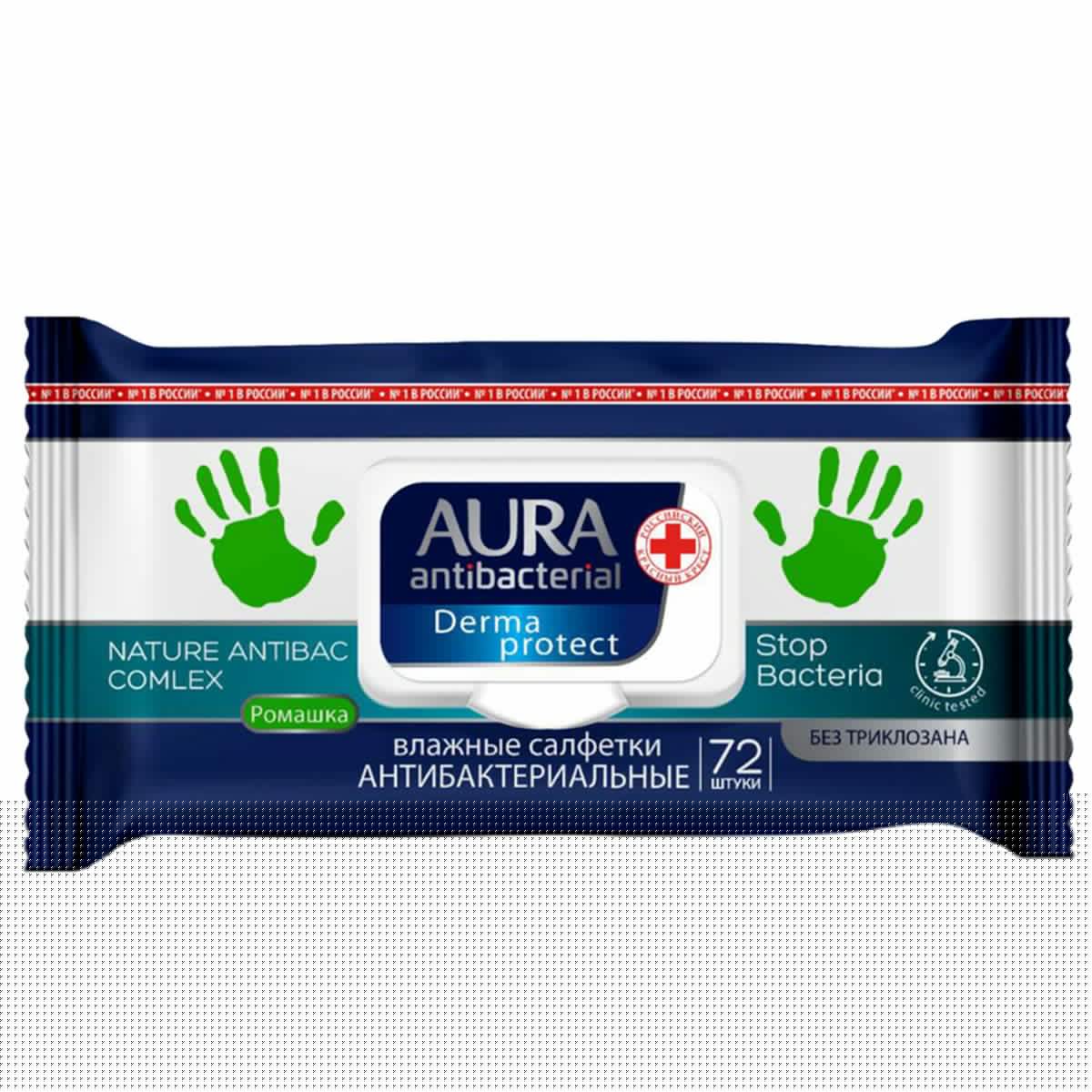 Салфетки влажные Aura Derma Protect с ромашкой, big-pack с крышкой, 15x20см, 72шт. (4607068620681)