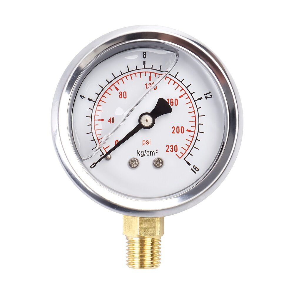 Манометр радиальный 0–220 PSI, двойная шкала, резьба 1/4 дюйма, для точного измерения давления в бассейнах и джакузи, 1 шт.