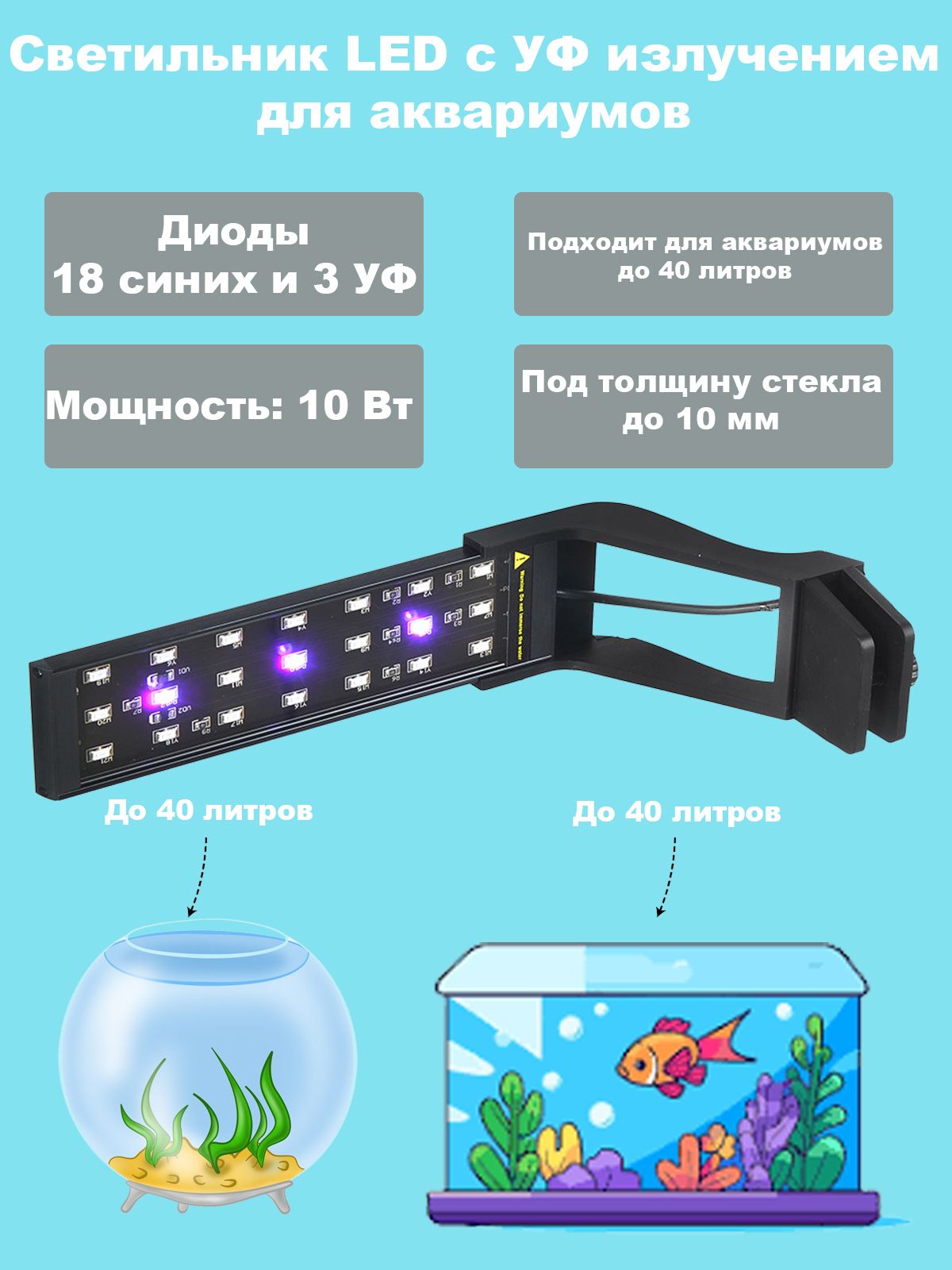 Светильник для аквариума LED аквариумный Gloxy Glow Light UV Professional 10Вт