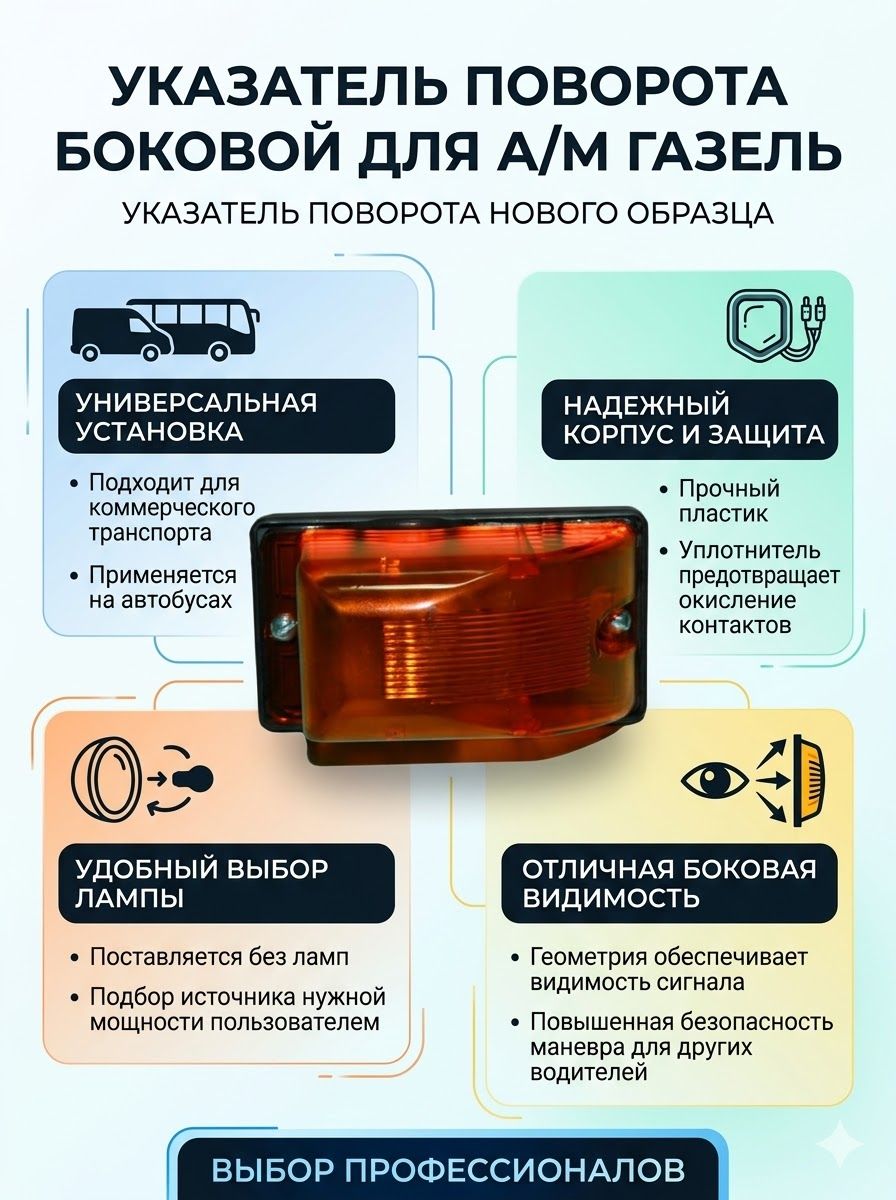 Указатель поворота боков. для а/м ГАЗ-33104 Валдай, МАЗ н/об. (без ламп)