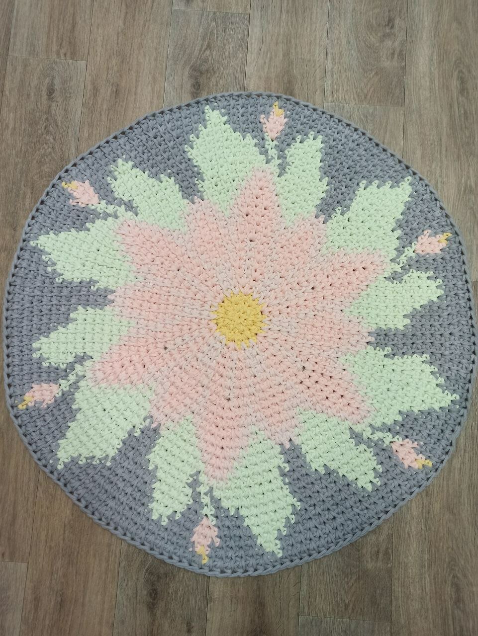 Эко коврик. Круглый вязаный хлопковый ковер, ручной работы для гостиной, спальни, детской, прихожей, ванной и бани.