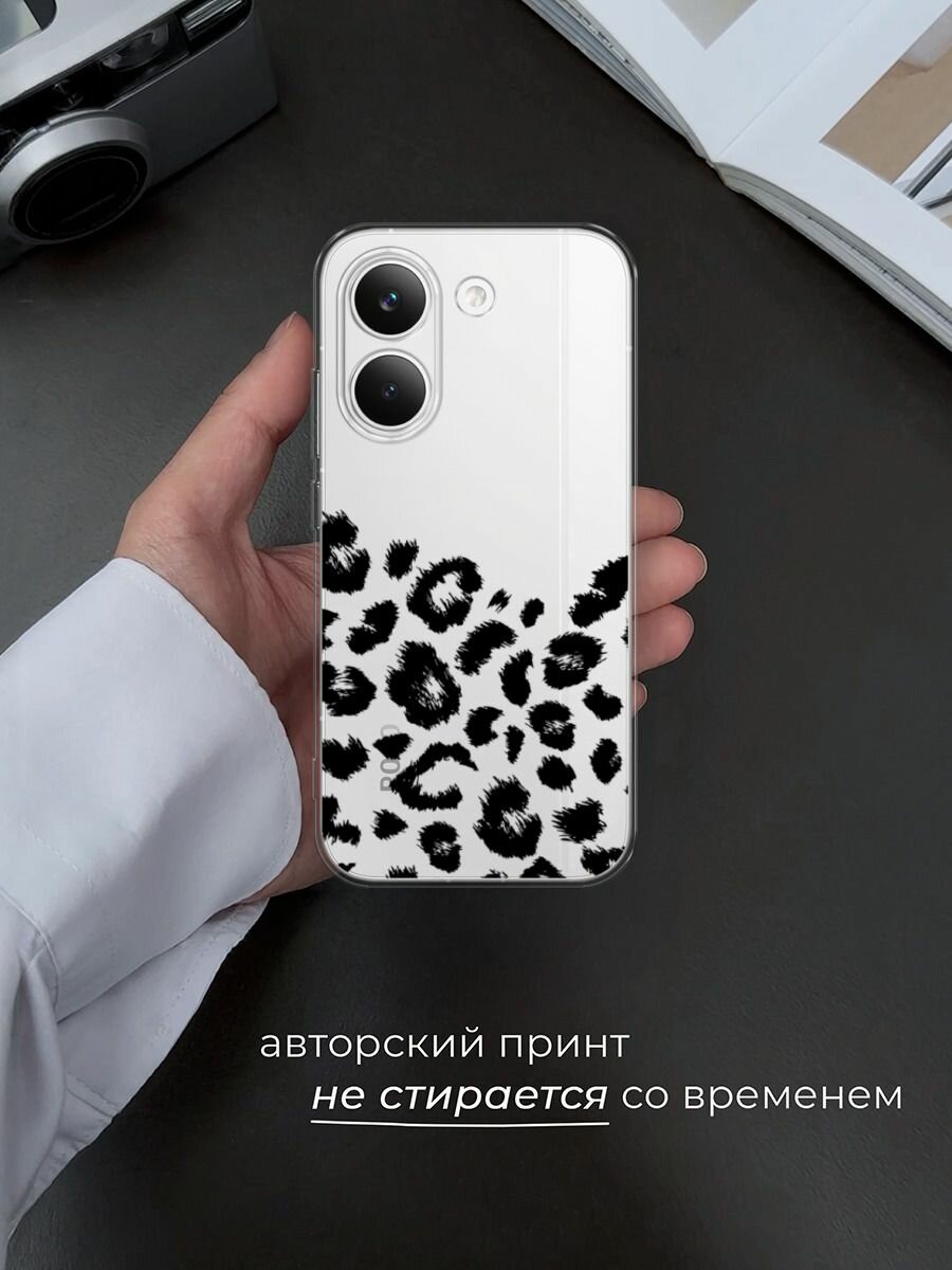 Чехол на Poco X8 Pro / Поко X8 Про с принтом Окрас леопарда фон черный, прозрачный — фото 1