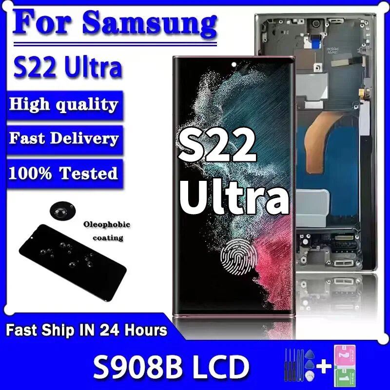 Super AMOLED для Samsung S22 Ultra 5G SM-S908B/DS S908N S908U S908E ЖК-дисплей с цифровым преобразователем сенсорного экрана в сборе S22Ultra дисплей