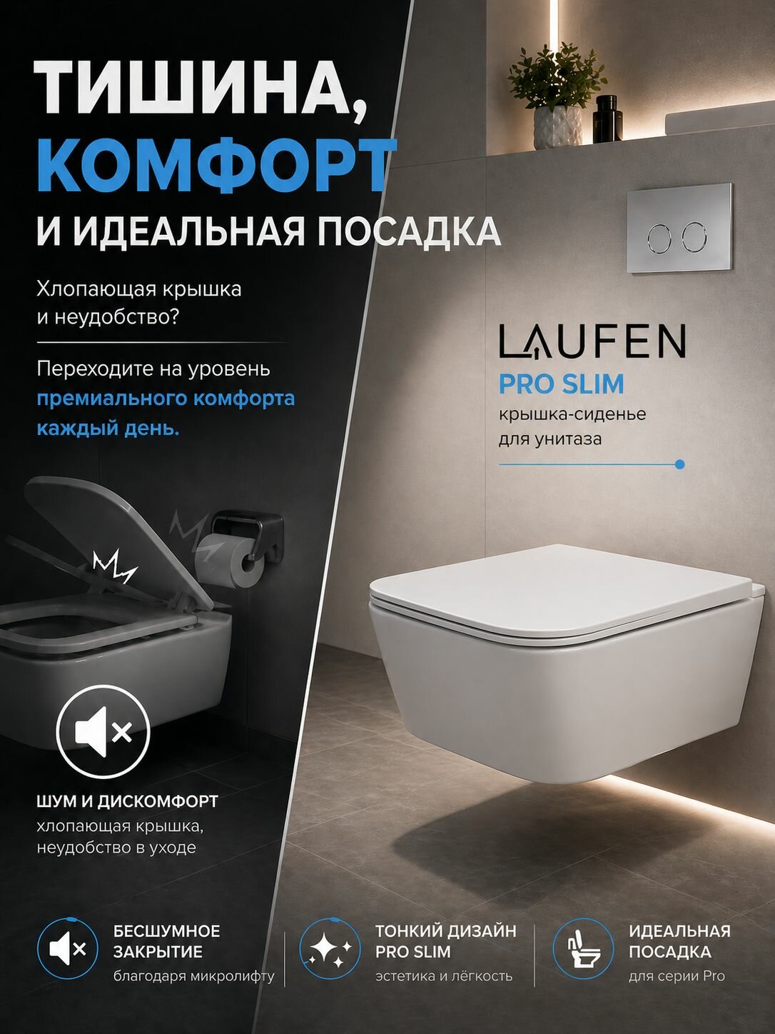 Сиденье для унитаза Laufen Pro Slim 8.9896.6.000.000.1, фарфоровое