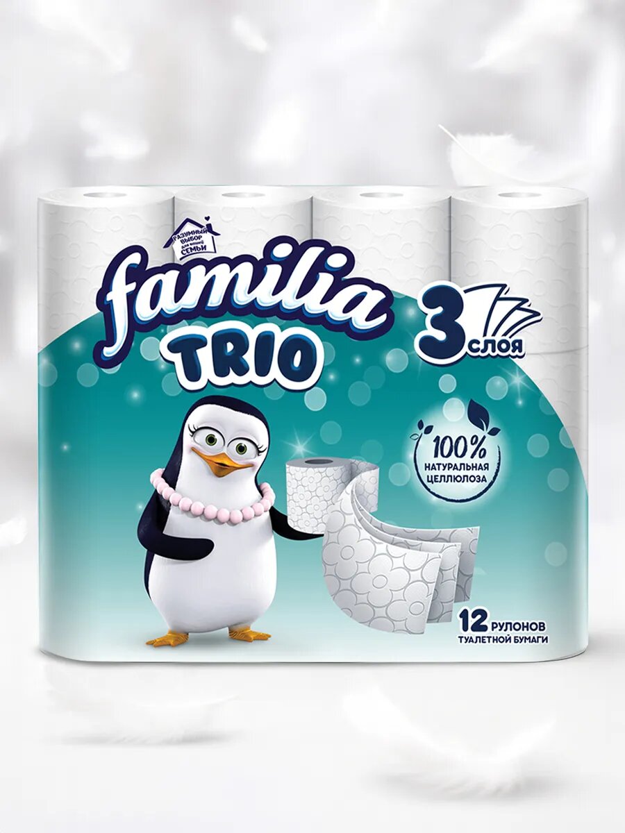 Туалетная бумага Familia Trio, 3 слоя, 12 рулонов