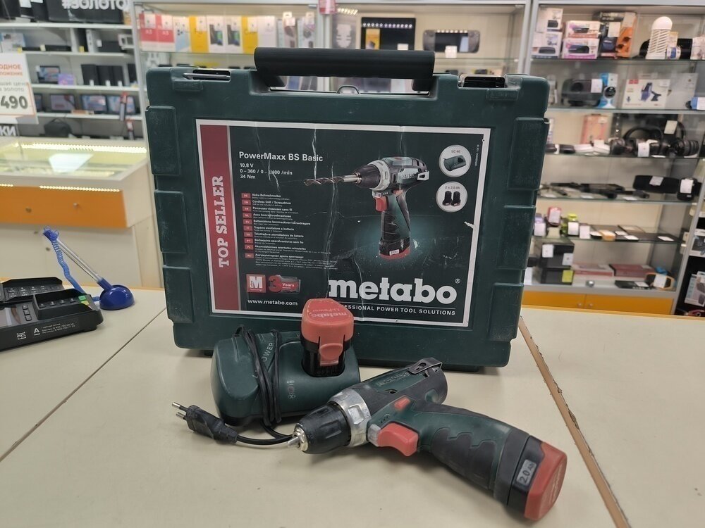 Аккумуляторная дрель-шуруповерт Metabo PowerMaxx BS Basic 600080500 12В 2х2Ач Li-Ion, ЗУ LC 40, Кейс (Б/У) уценка