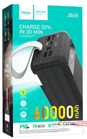 Повербанк Powerbank Hoco J86B 60000mAh 22.5W 4USB/Iphone/Type-C/Micro черный
