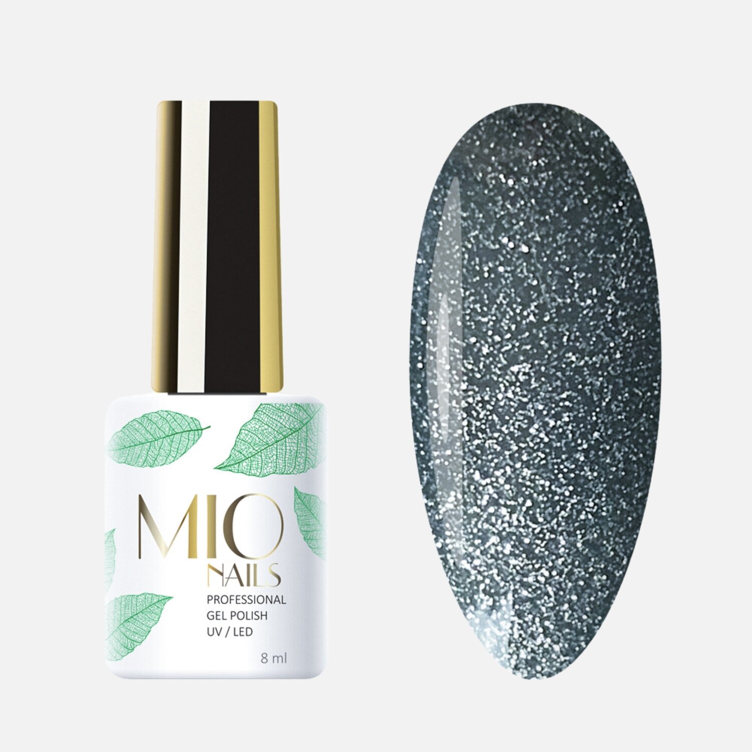Гель-лак MIO Nails №R-23 Звездный дождь 8 мл блестящий серо-зелёный оттенок