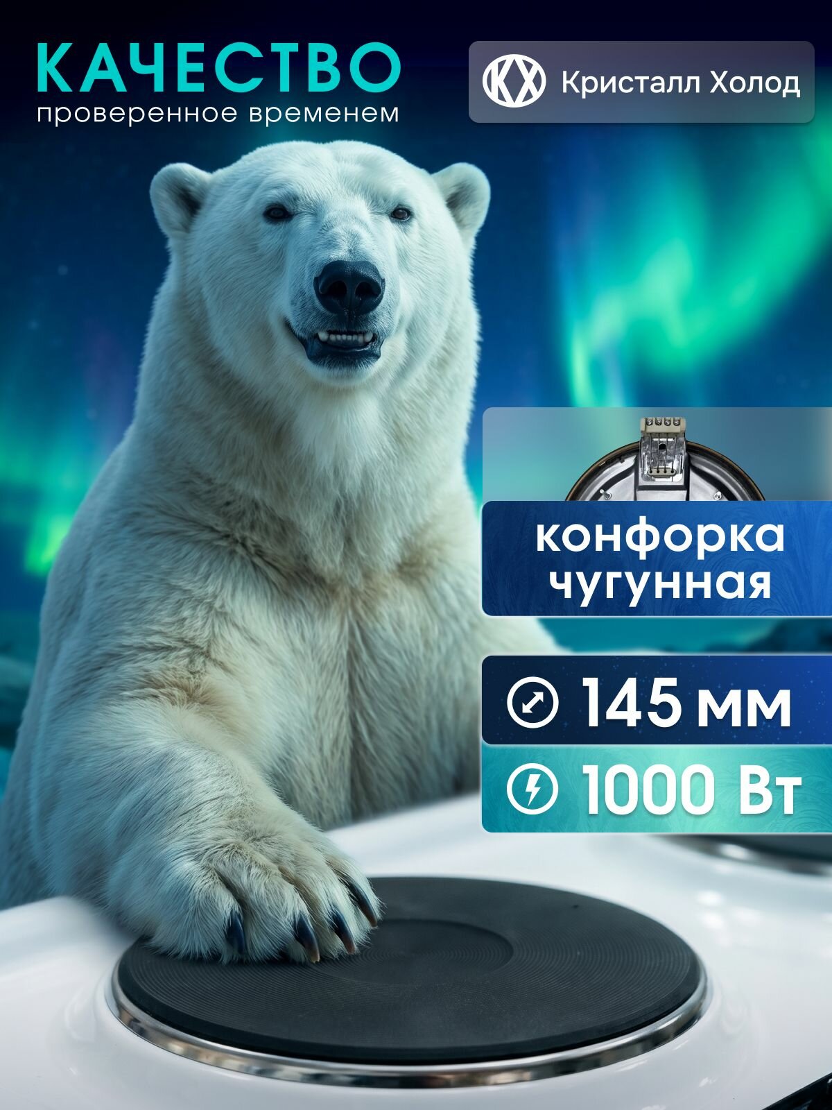 Электроконфорка 145 мм 1000 Вт чугунная, универсальная, с ободом / Блин для электроплиты / Нагревательный элемент для замены