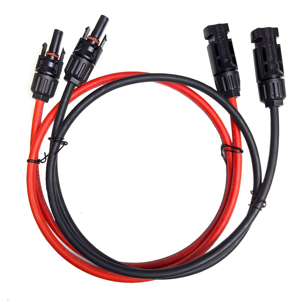 Удлинительный кабель для солнечных панелей 10AWG (6mm²) 0,9м, черный и красный, луженая медь, штекер-розетка, пара