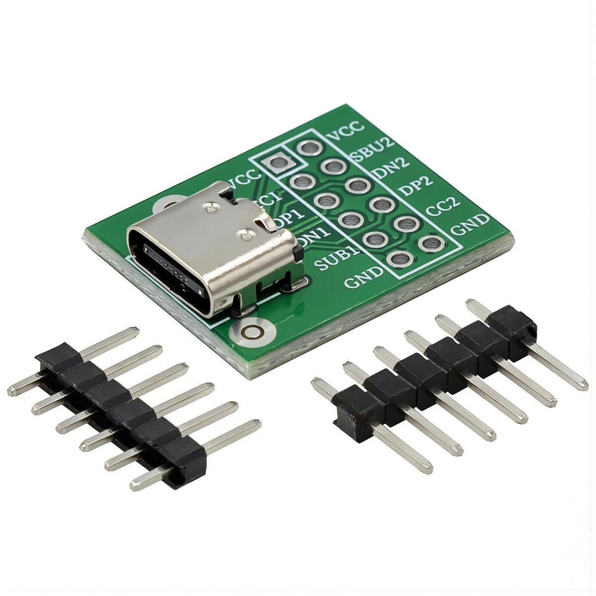 Плата адаптера TYPE-C USB к штырьковым выводам DIP из качественного стеклотекстолита штырьки в комплекте для электронных схем, Адаптер TYPE-C на штырьки, зеленая плата, электронный модуль 1