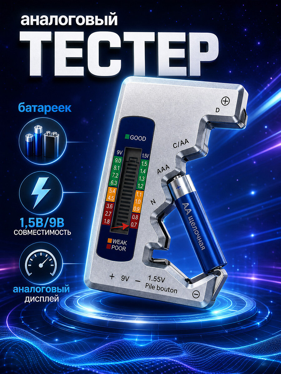 Тестер батареек цифровой 0,510 В, для AAA AA C D 9V, цифровой тестер батарей