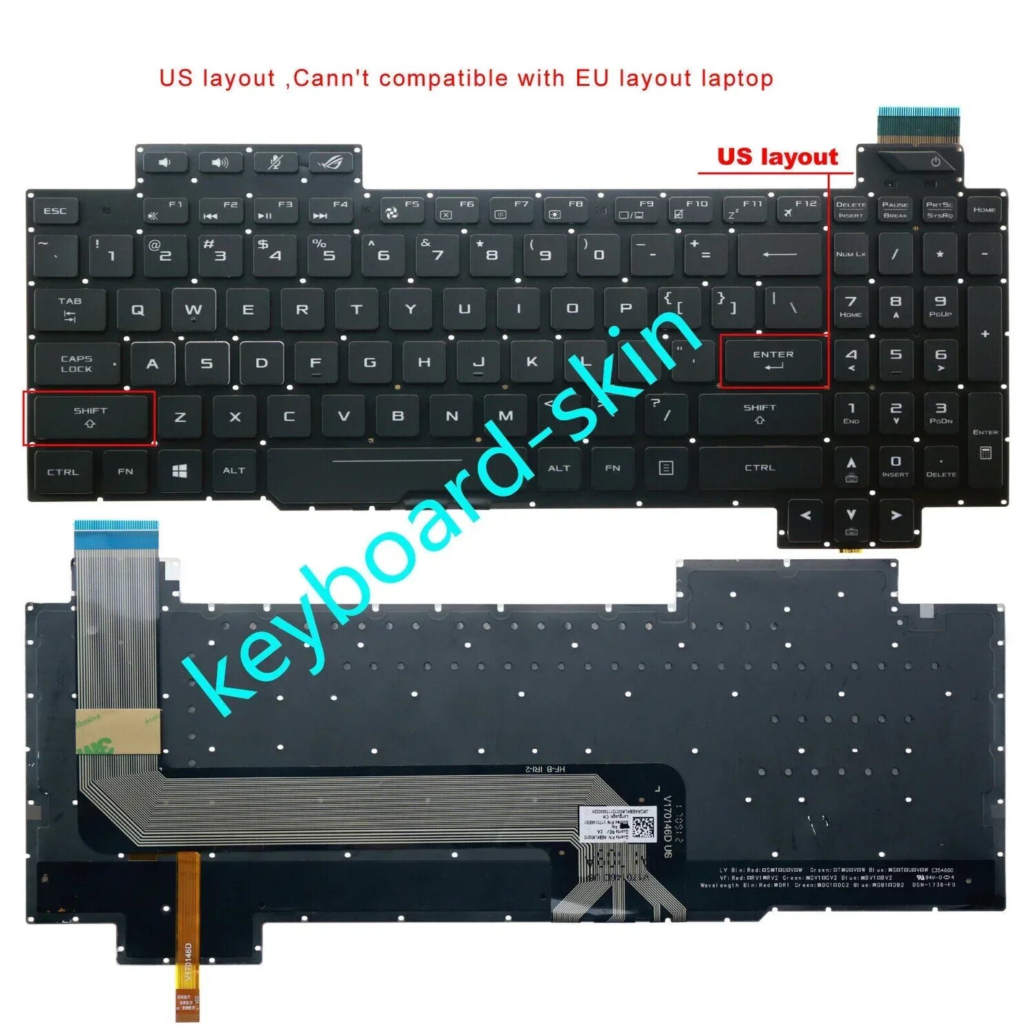 Новая американская клавиатура с подсветкой для ноутбука серии Asus ROG Strix GL503 GL503V GL503VD GL503VS GL503VM