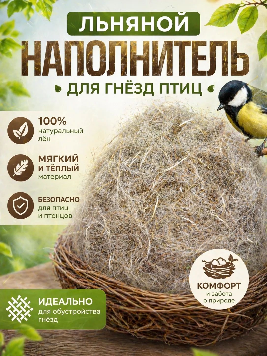 Льняная подстилка наполнитель для гнезд попугаев и грызунов.