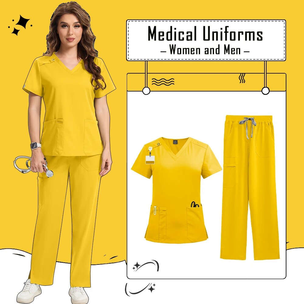 Медицинские халаты HTTHDD Желтый, L, Yellow