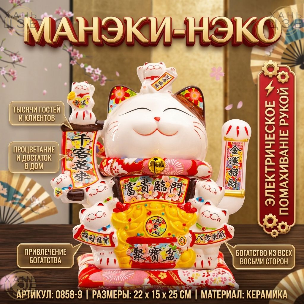 Маятник "Манеки Нэко", кот машущий лапой. 25 см. керамика