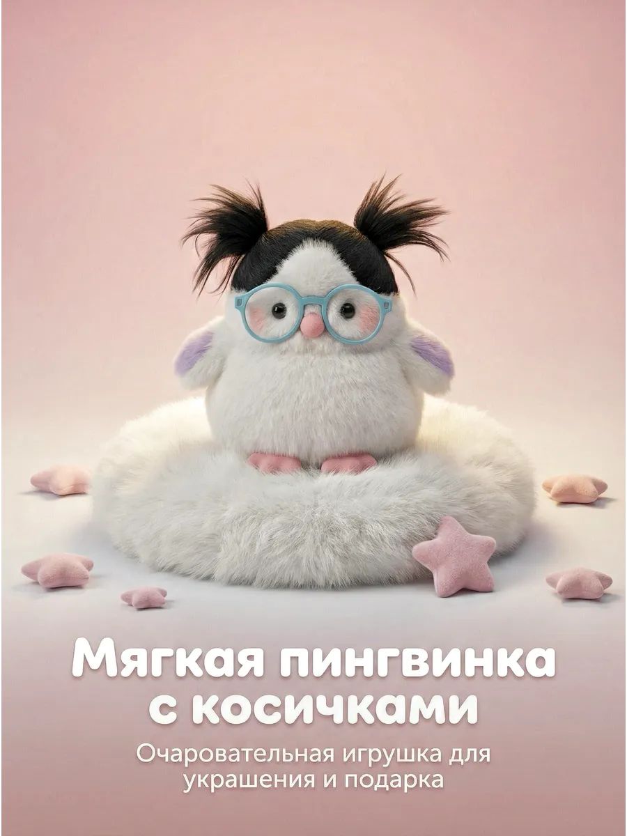 Мягкая игрушка пингвин девочка с косичками