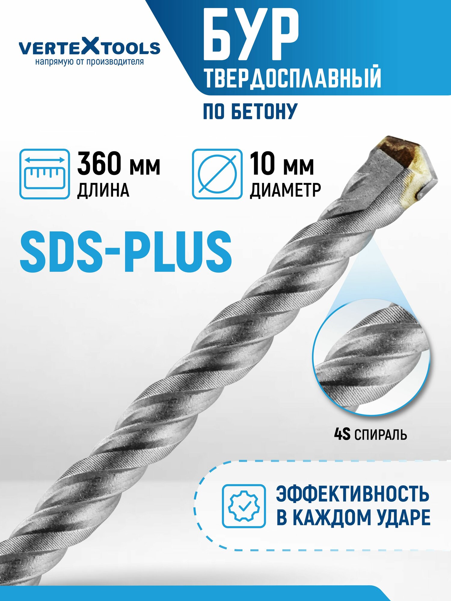 Бур для перфоратора 10х360 мм SDS-plus