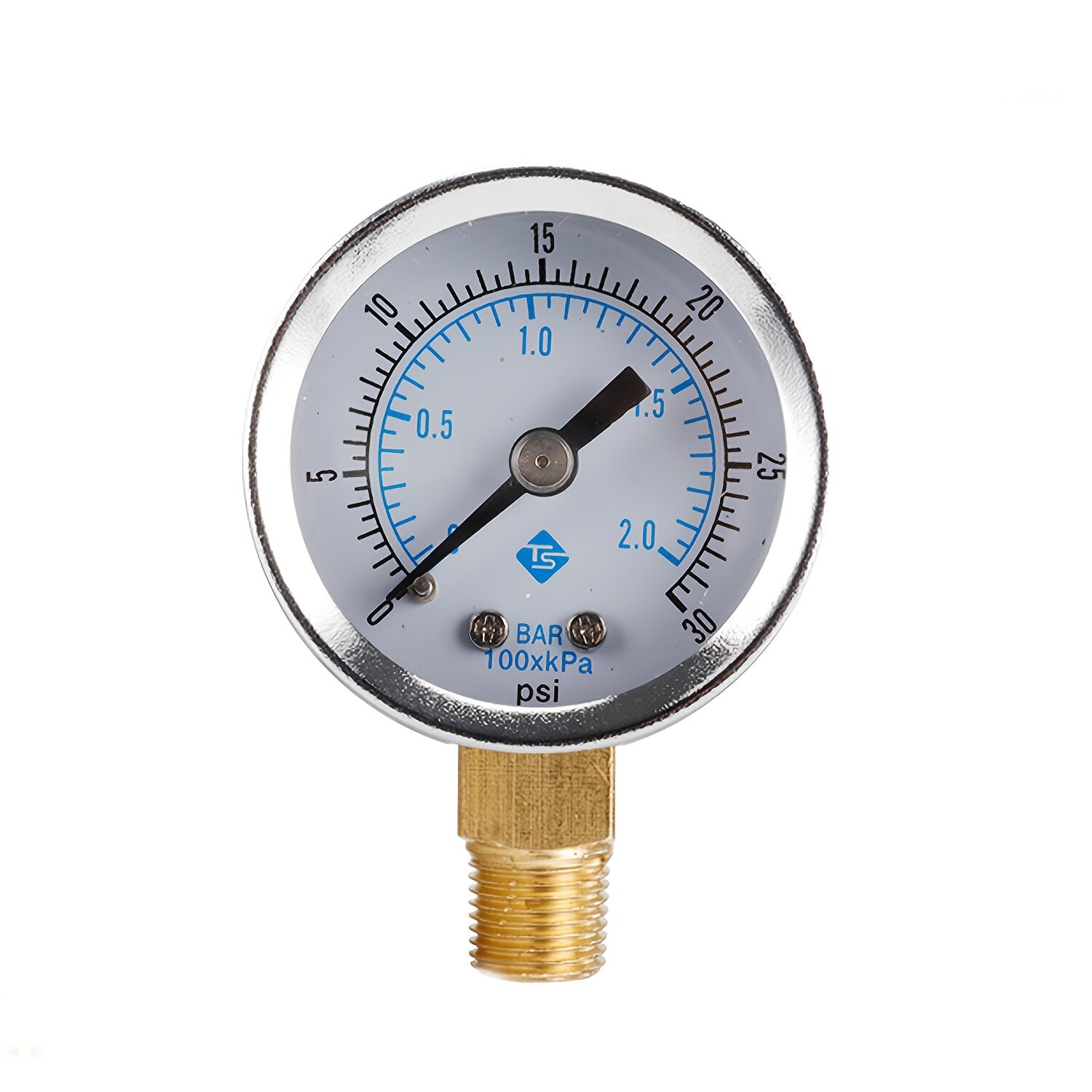 Компактный двухшкальный манометр 0–30 PSI / 0–2 бар с резьбой NPT для пневмо- и гидросистем, 1 шт.