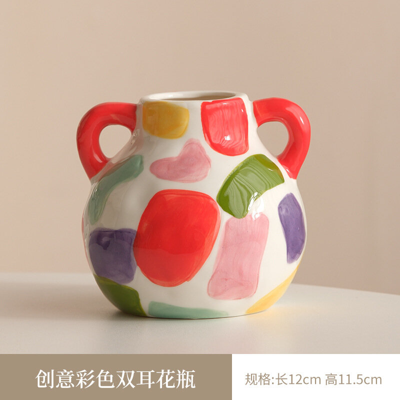 Современная геометрическая керамическая ваза для цветочных композиций, роскошный и изысканный декор в стиле "дофамин" для прихожей, гостиной и тумбы под телевизор.