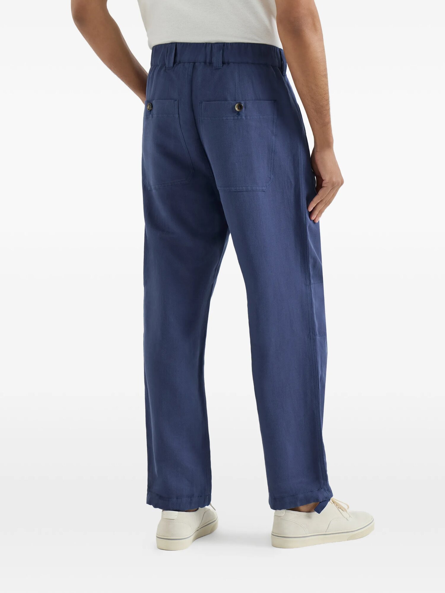 Брюки BRUNELLO CUCINELLI Linen and cotton drill trousers with patch pockets and drawstring, размер 54, синий — фото 1