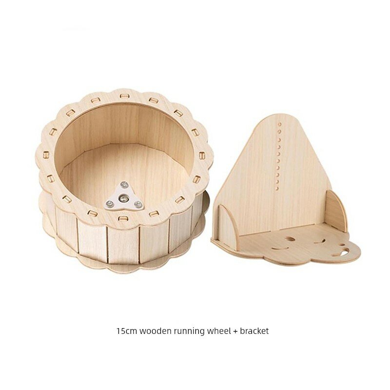 Деревянное колесо для хомяков 15 см с подставкой, тихая подшипниковая система, устойчивое к грызению, декоративный